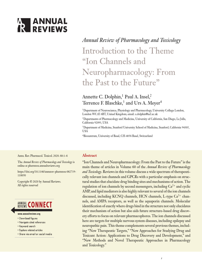 2020 Introduction To The Theme Ion Channels and Pharmacology. | PDF ...