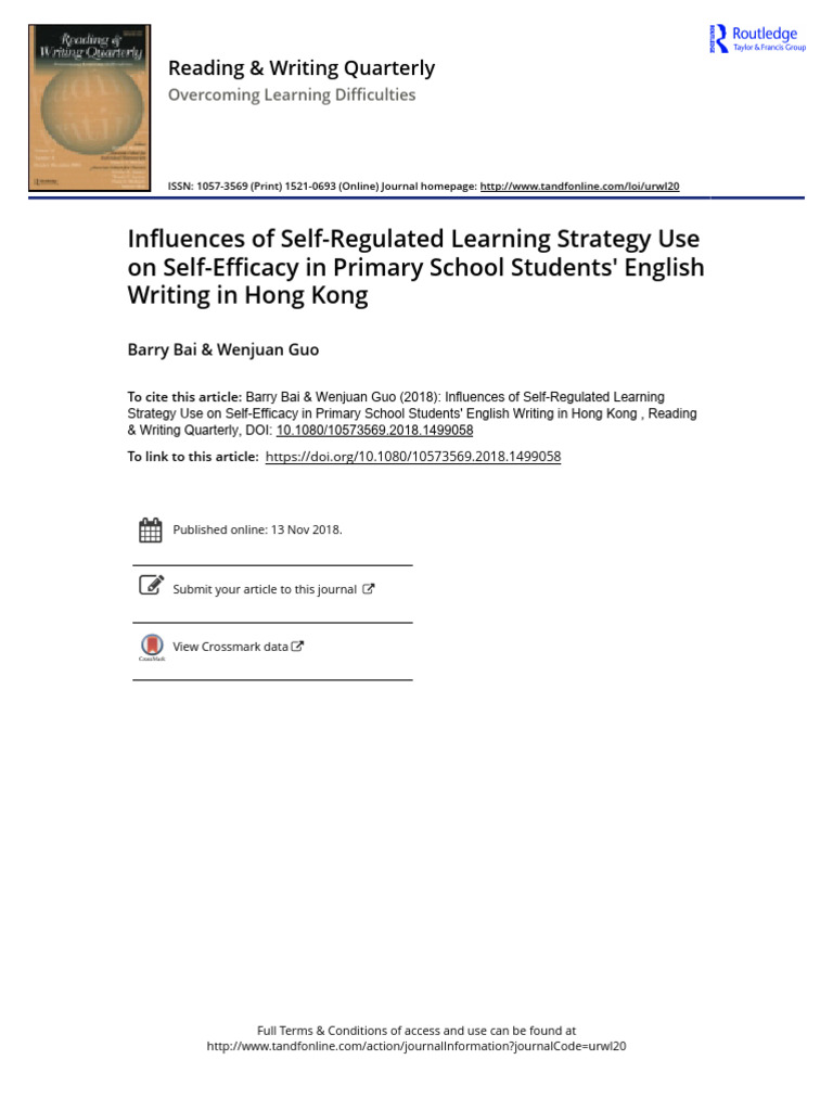 Influences of Self-Regulated Learning Strategy Use On Self-Efficacy | PDF