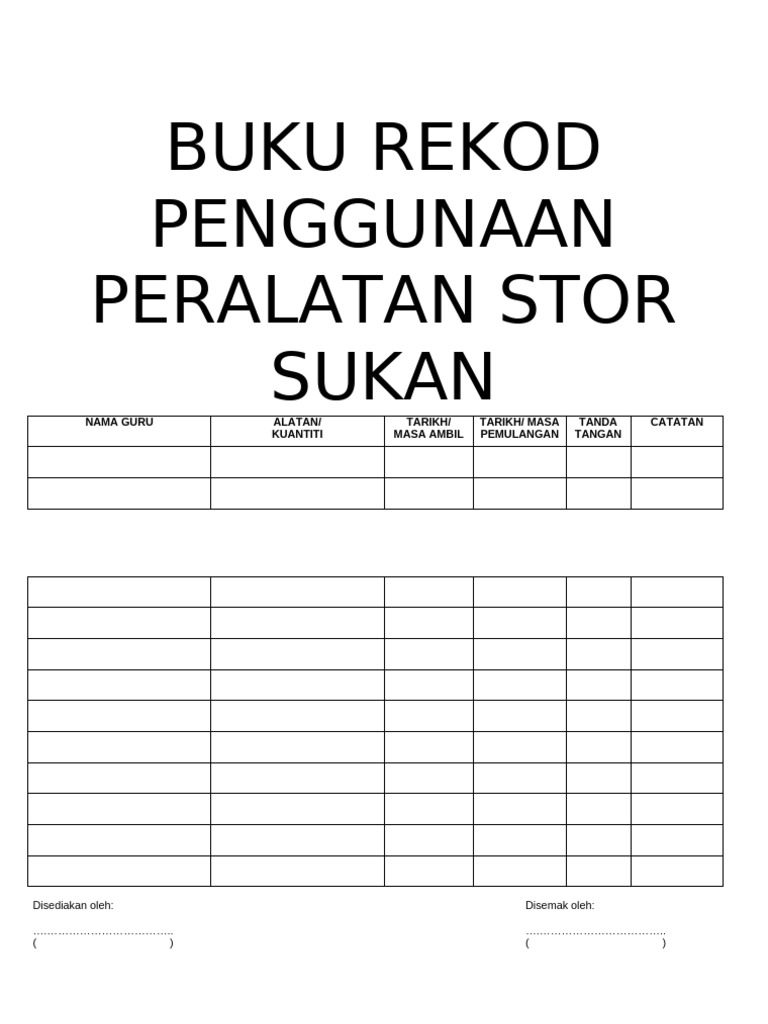 Buku Rekod Penggunaan Stor Sukan | PDF