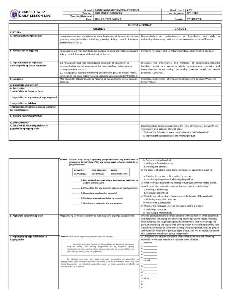 Q4 Multi DLL Epp - Tle Week 1 | PDF