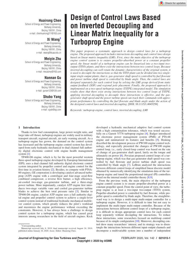 Design of Control Laws Based On Inverted Decoupling and Linear Matrix ...