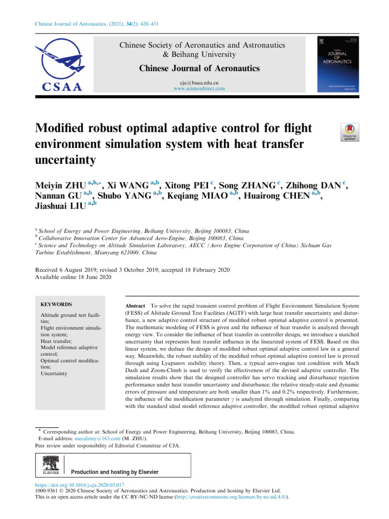 Modified Robust Optimal Adaptive Control For Flight Environment ...