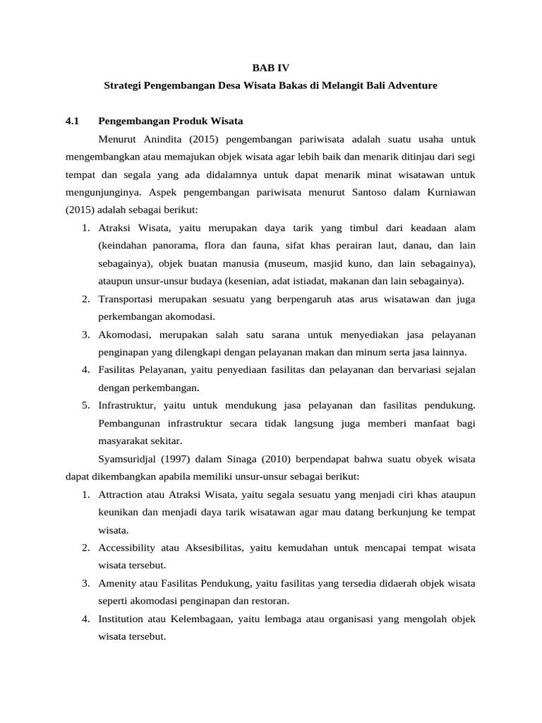 Bab 4 - Strategi Pengembangan Desa Wisata Bakas Di Melangit Bali Adventure | PDF