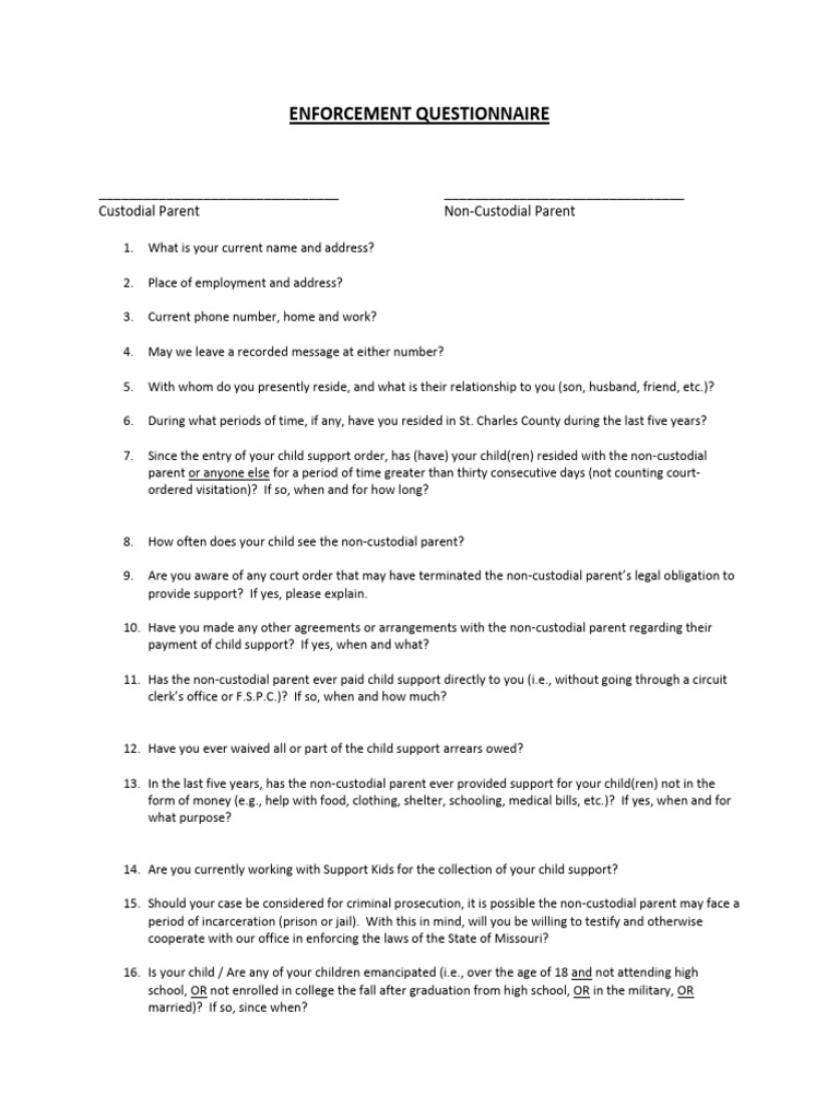 Enforcement Questionnaire (PDF) - 201407141433347866 | PDF | Child ...