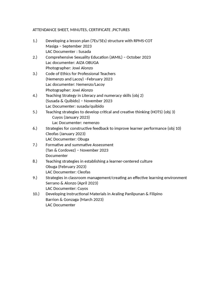 Lac Topic For Sy 2023-2024 | PDF
