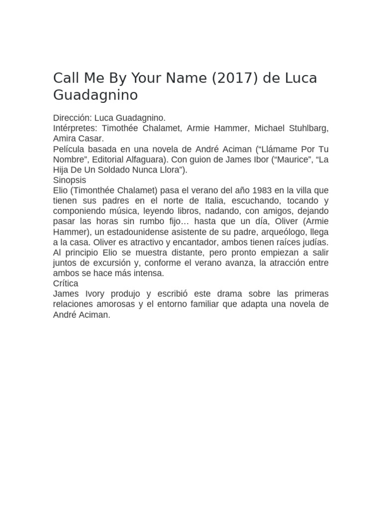 Call Me by Your Name | PDF