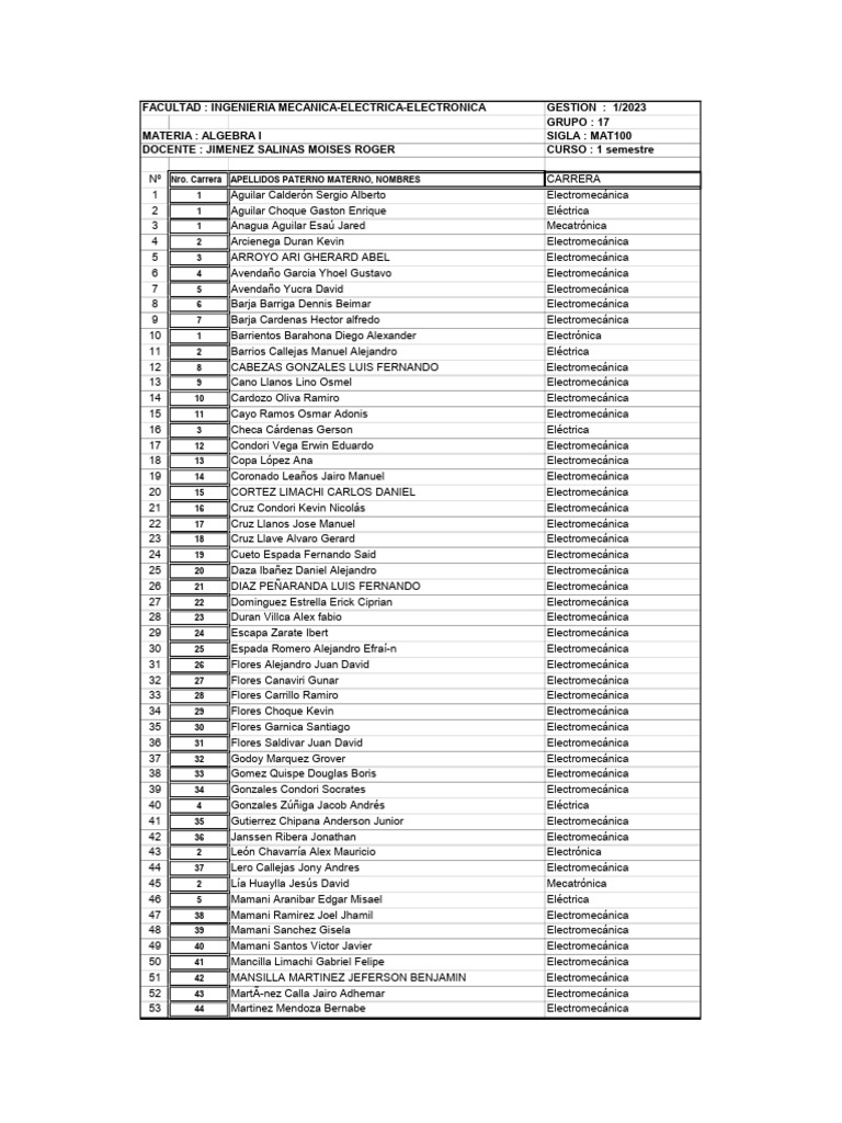 MAT-100 G7 Lista Gest 1 2023 | PDF