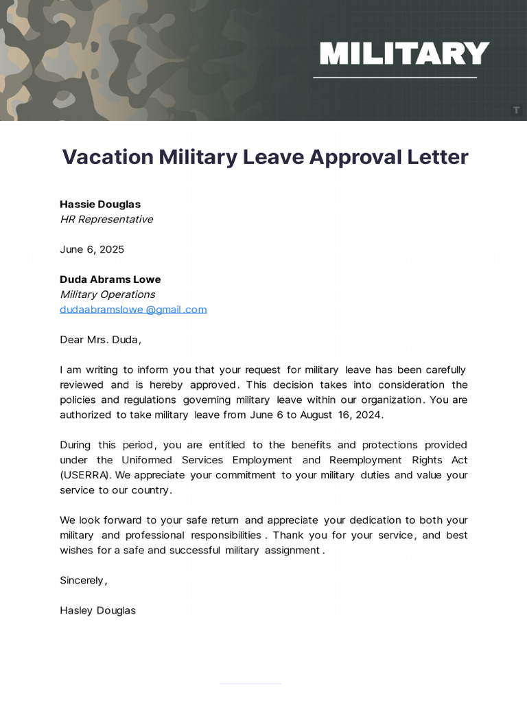 Free Vacation Military Leave Approval Letter (1) | PDF