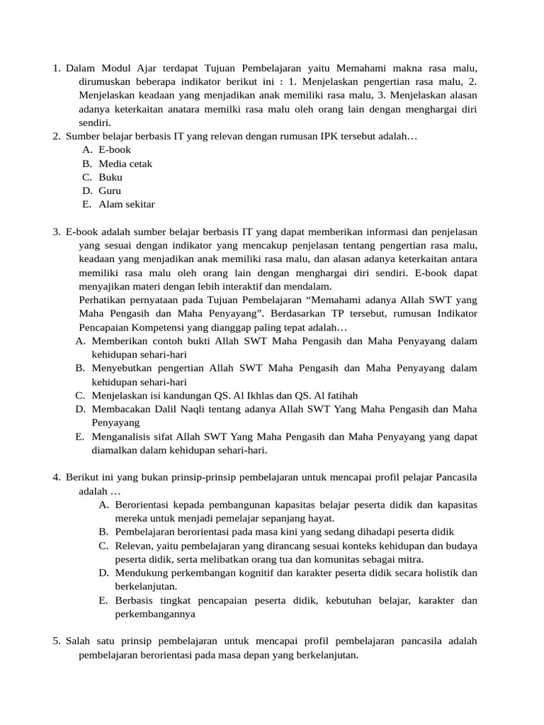 LATIHAN SOAL PAI Part 1 | PDF