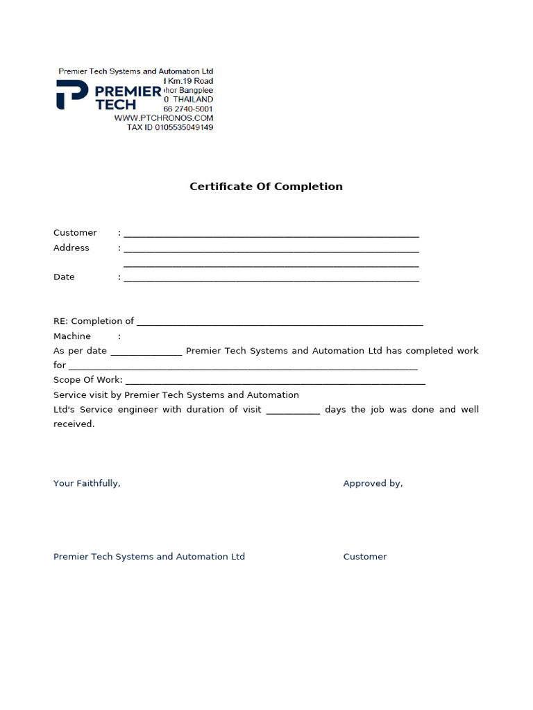 Certificate of Completion - Service Premier Tech Systems and Automation ...