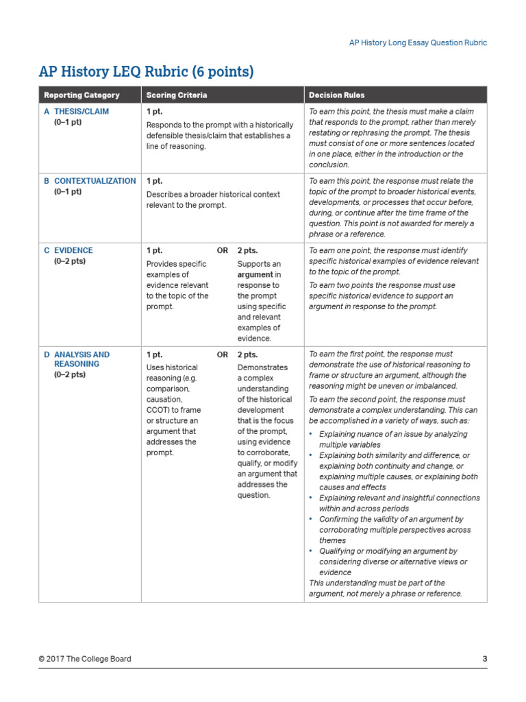 AP Leq Rubric and Skills | PDF