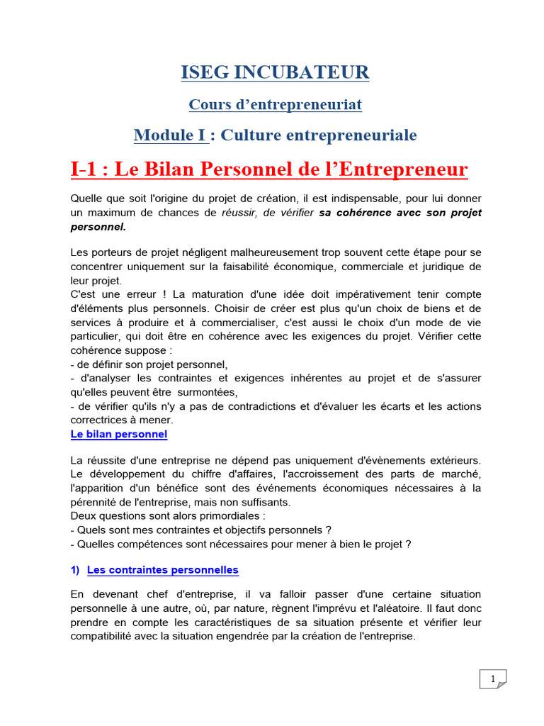 Cours Entrepreneuriat Licence 1 | PDF