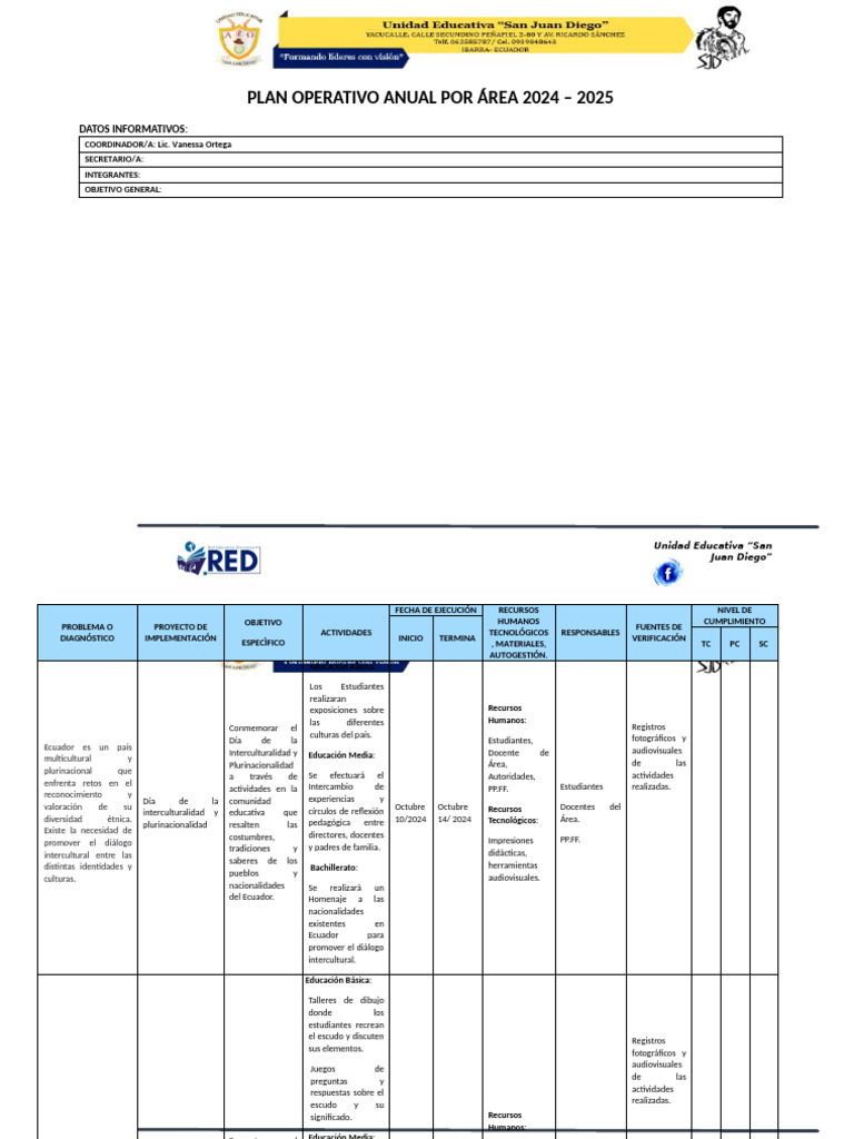 ACTUAL FORMATO POA POR ÁREA 2024-2025 (2) - para Combinar | PDF