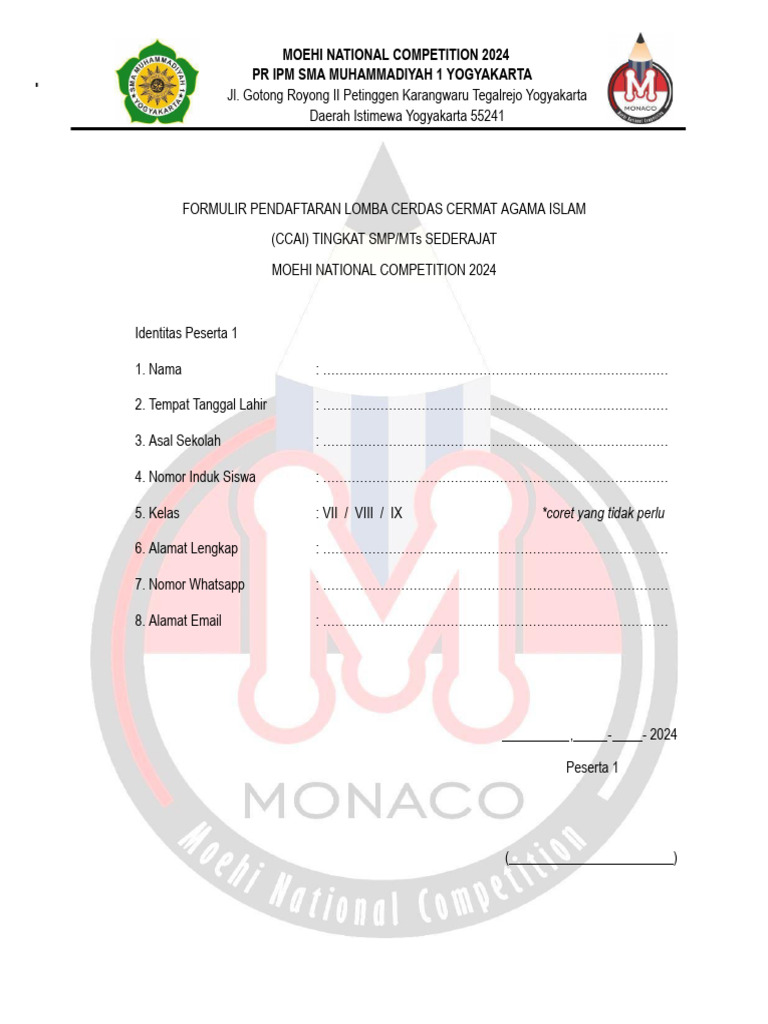 Ccai - Formulir Pendaftaran Monaco 2024 | PDF
