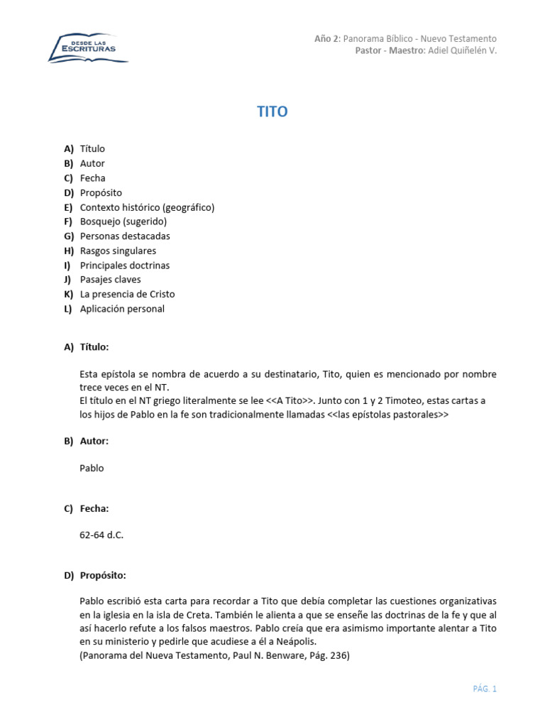 Resumen Libro de Tito | PDF