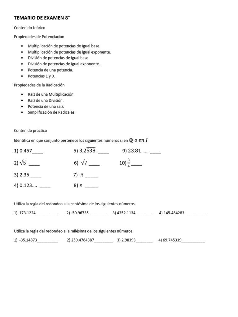 Temario de Examen 8 Matemática General y Geometria | PDF