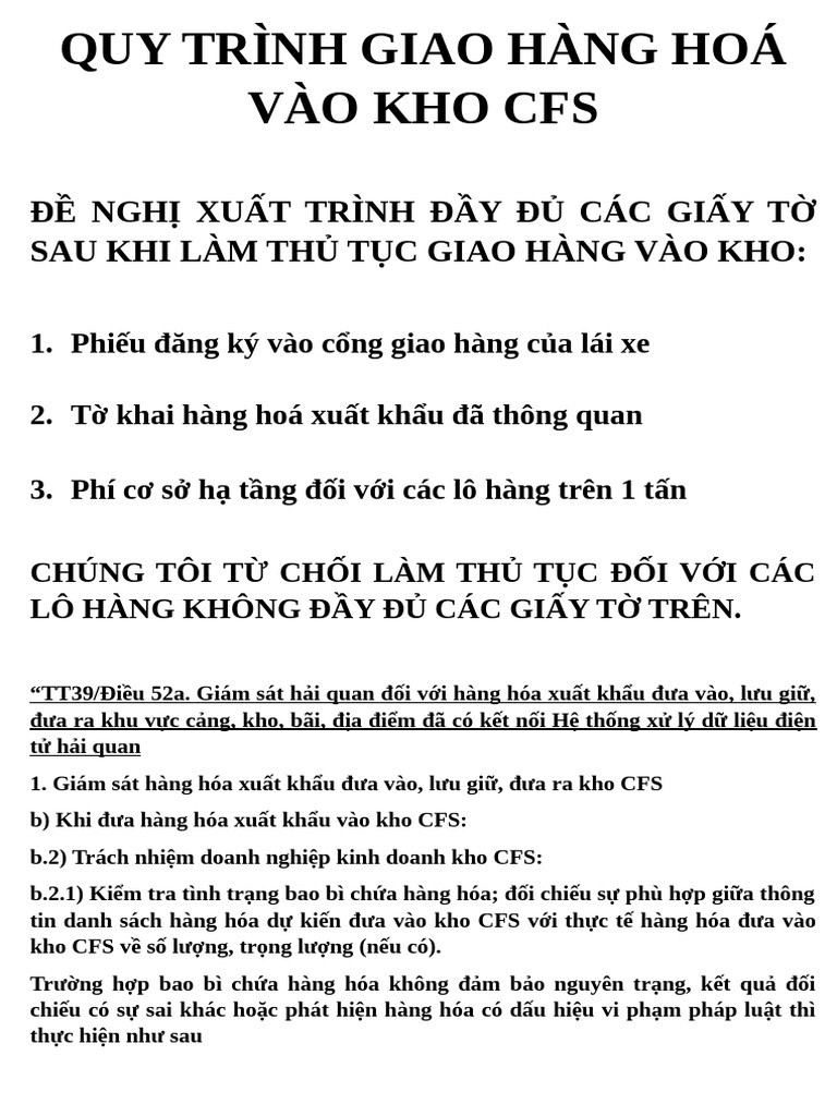 Quy Trinhg Làm TH T C Giao Hàng T I Kho | PDF
