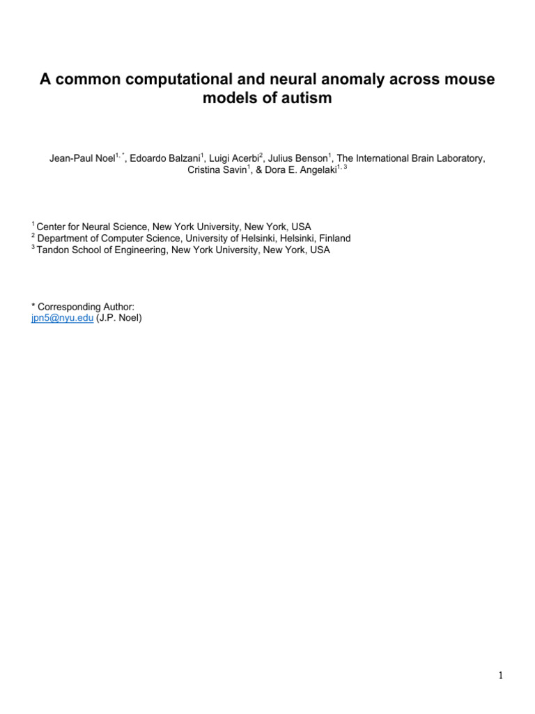 ASD A Common Computational and Neural Anomaly Across Mouse Models of ...