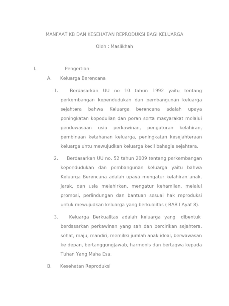 Manfaat KB Dan Kesehatan Reproduksi Bagi Keluarga | PDF