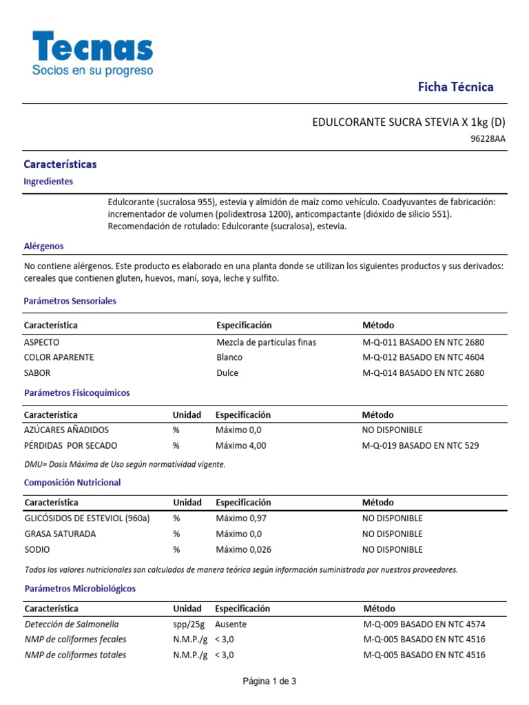 BAQ Report-BRPTNEWFICHA (NUEVA FICHA TECNICA) - 4559078 EDULCORANTE | PDF