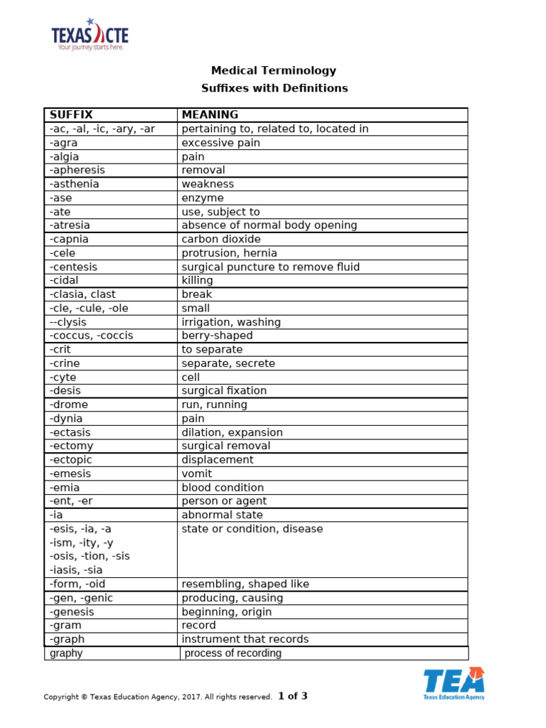 Medical Terminology Suffixes and Definitions | PDF