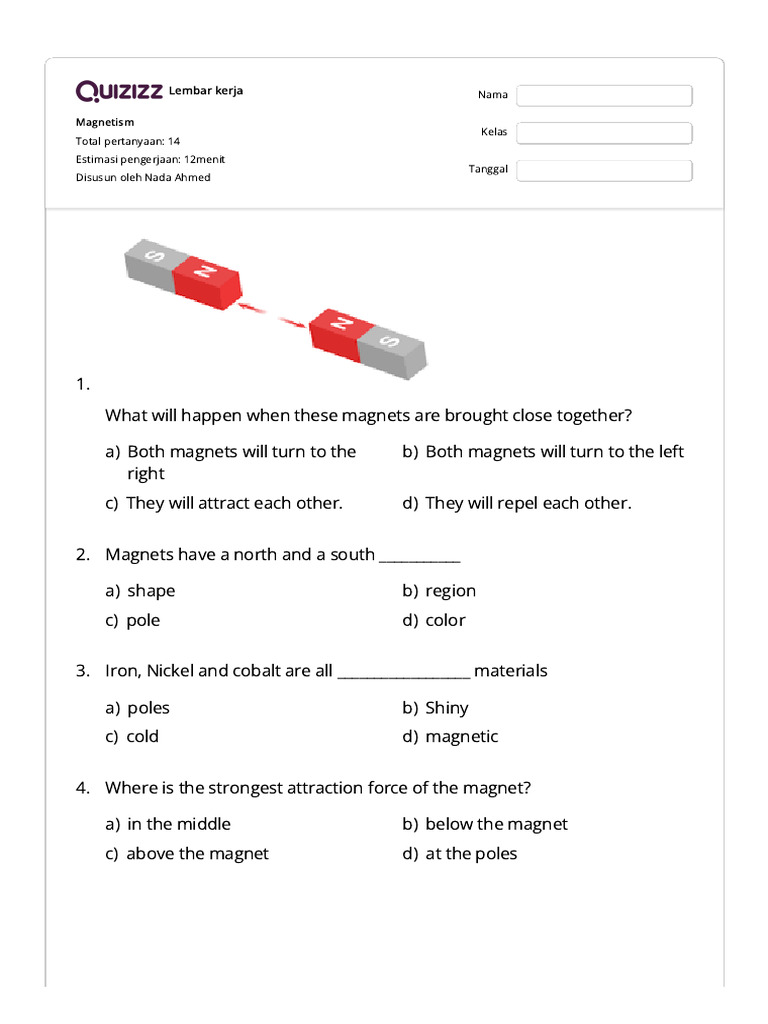 Magnetism - Quizizz | PDF
