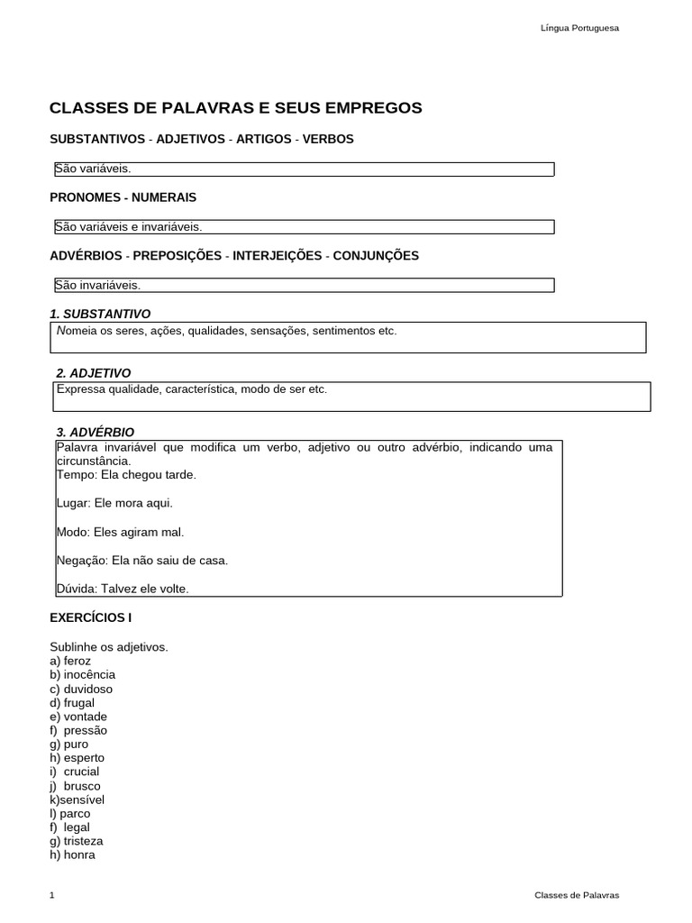 Classes de Palavras | PDF