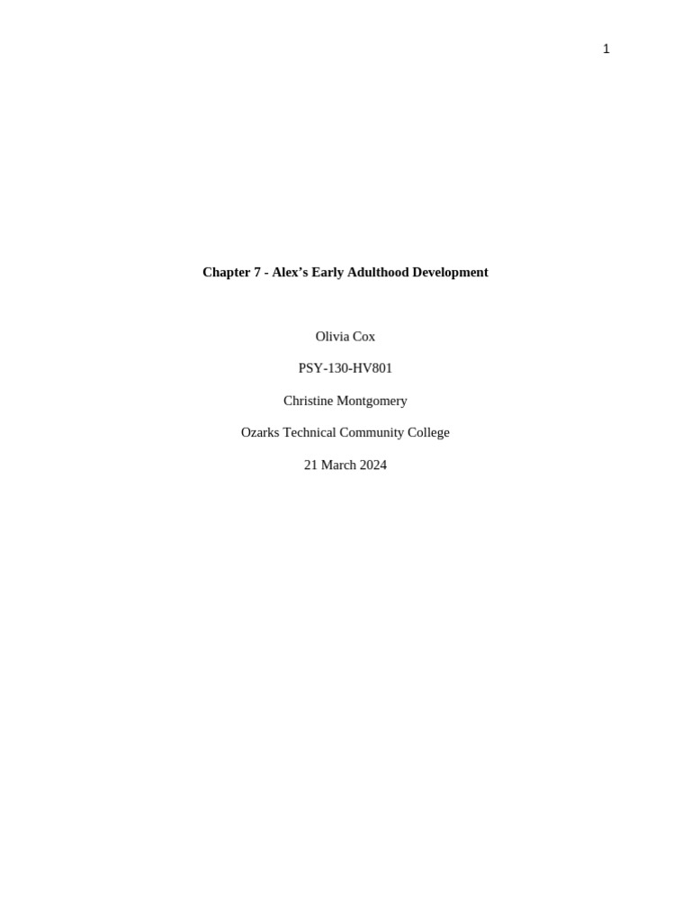 Chapter 7- Alex’s Early Adulthood Development | PDF Chapter 7- Alex’s Early Adulthood Development | PDF