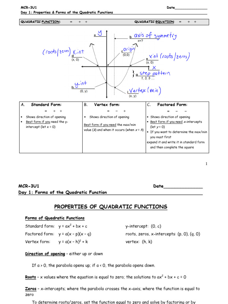 3.1 Forms of The Quadratic Function Solutions | PDF