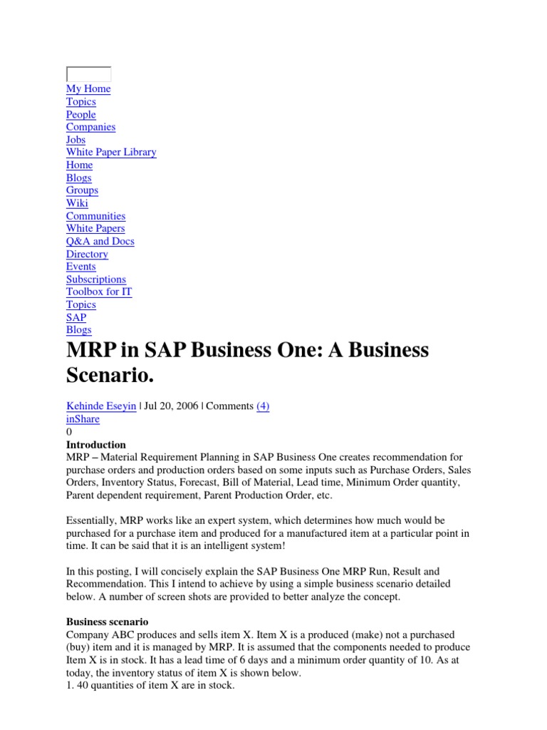 MRP in SAP Business One: A Business Scenario | PDF | Inventory ...