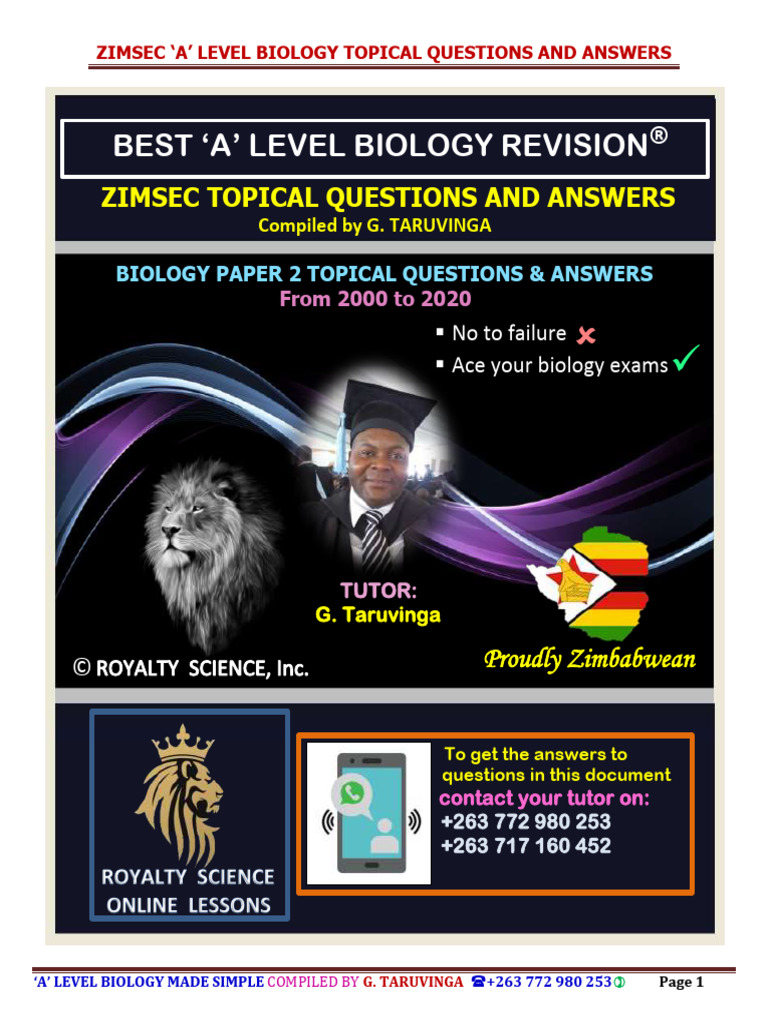 Zimsec A Level Biology Paper 2 Topical Questions and Answers-Taruvinga ...