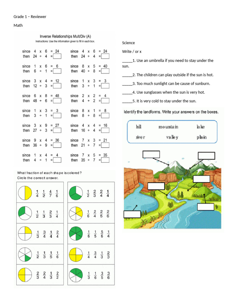 Grade 1 Sun Safety Review | PDF