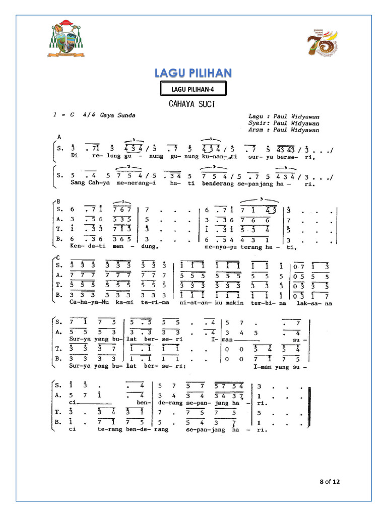 Partitur Lagu Pilihan - Cahaya Suci | PDF
