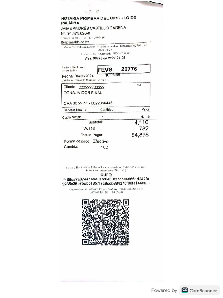 Factura de Palmira Notaria | PDF