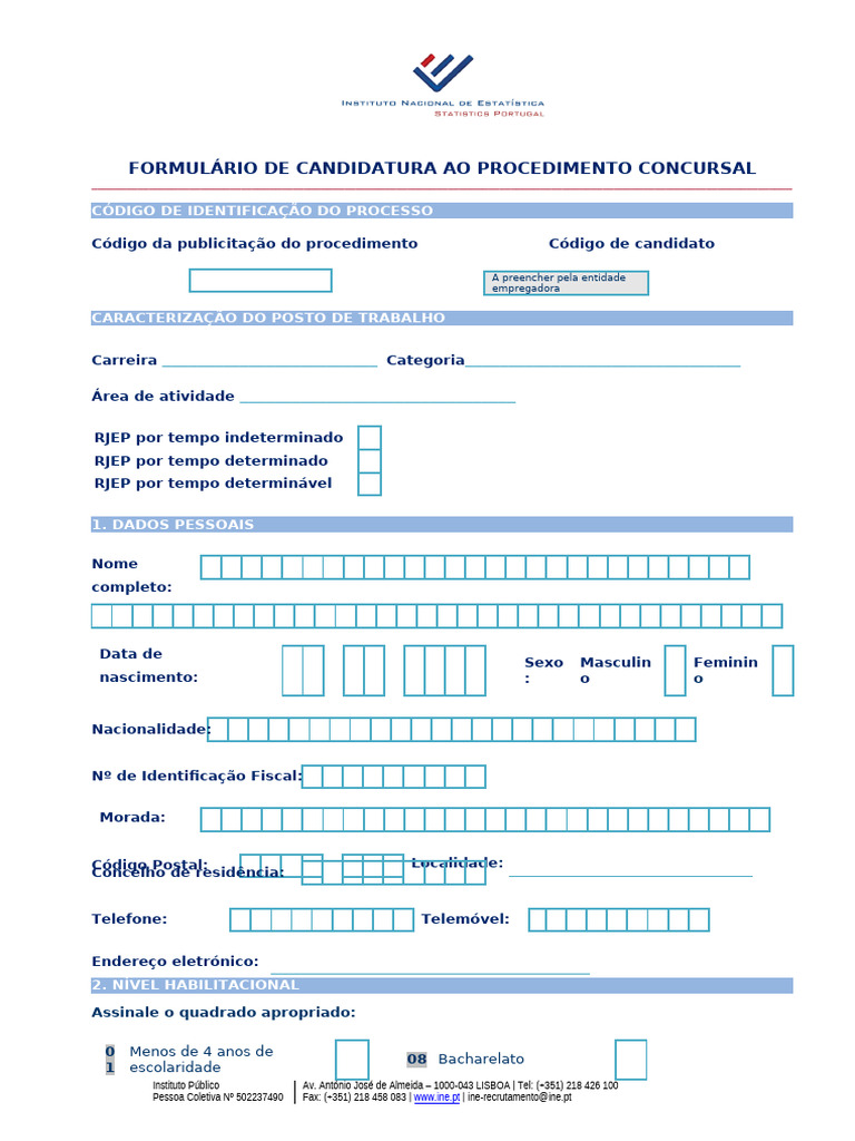 Formulário de Candidatura Ao Procedimento Concursal | PDF