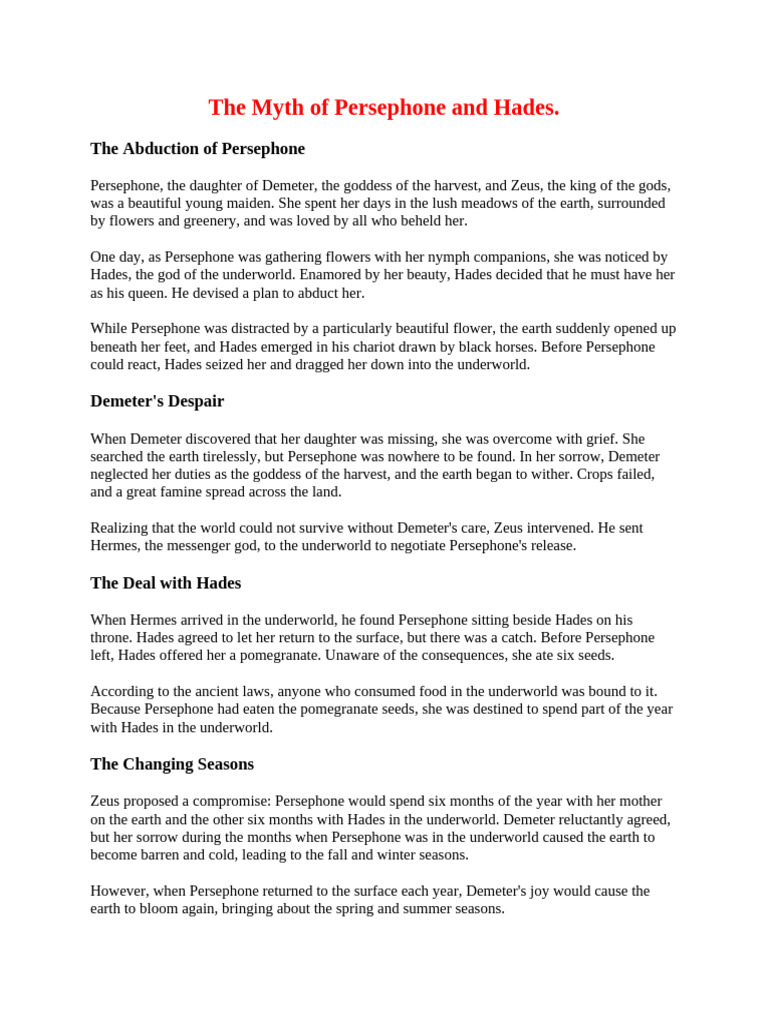 The Myth of Persephone and Hades | PDF