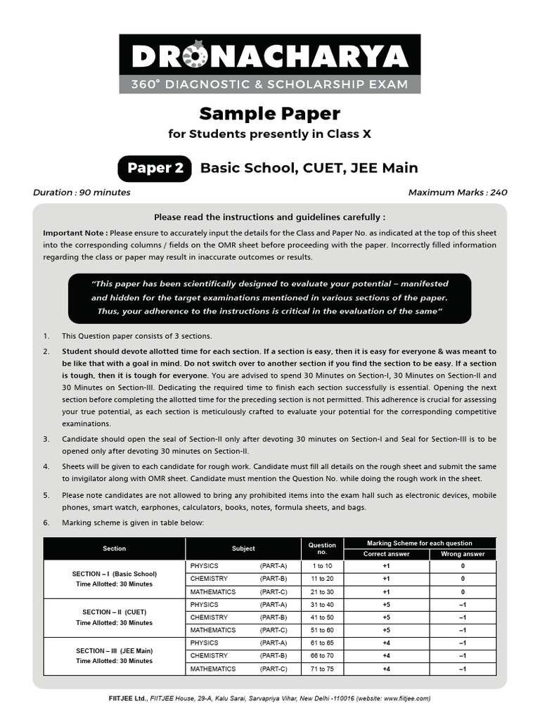 DRONACHARYA-2024-SAMPLE PAPER-CLASS-X-P2-PCM | PDF