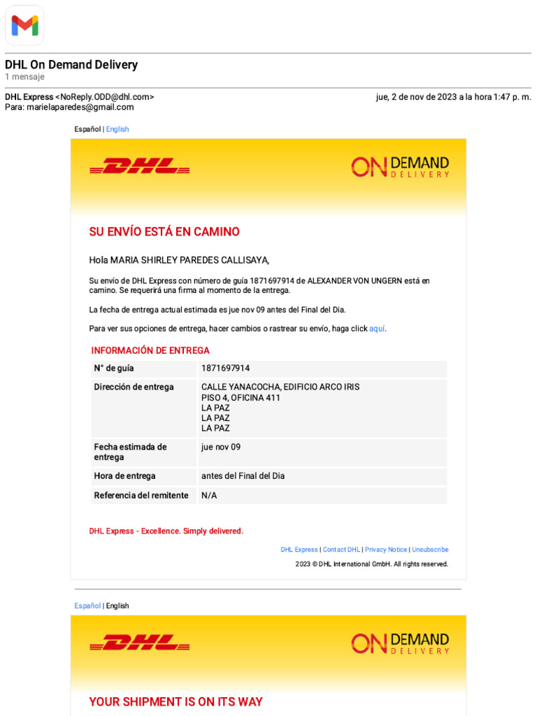 Gmail - DHL On Demand Delivery | PDF