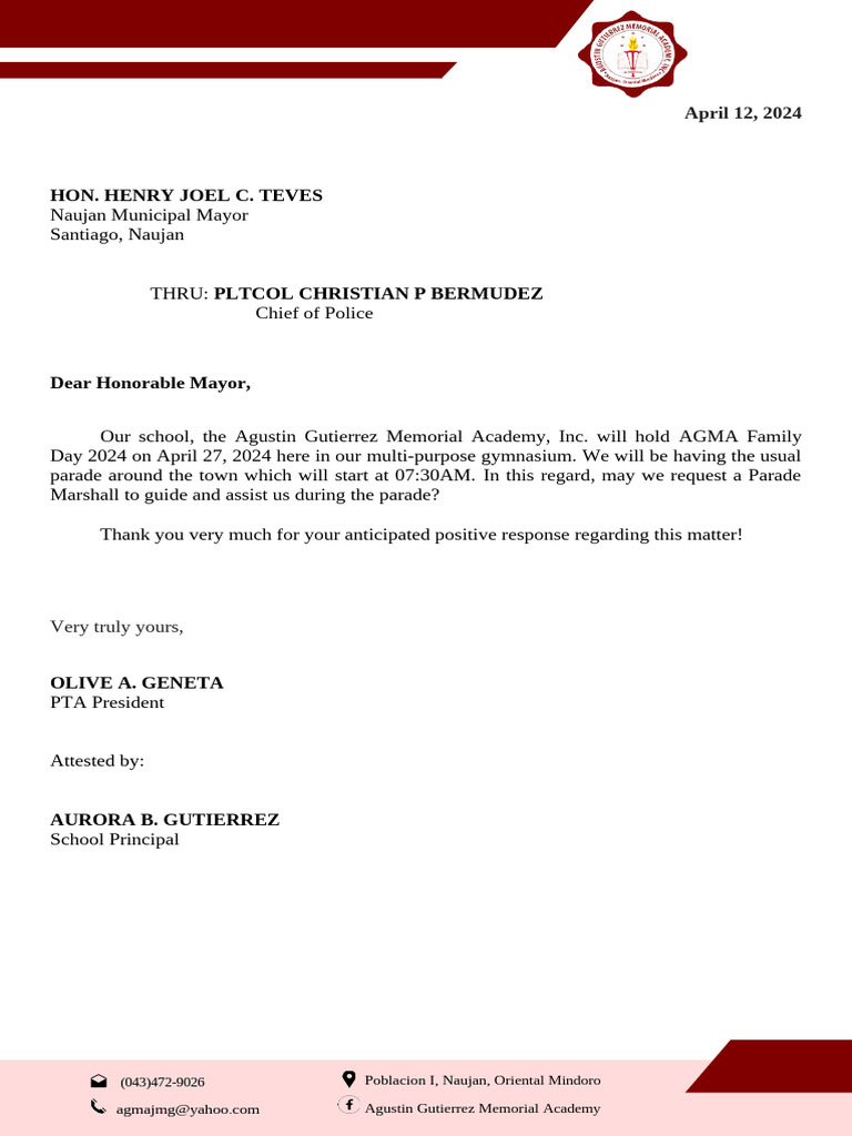 Letter For Parade Marshall | PDF