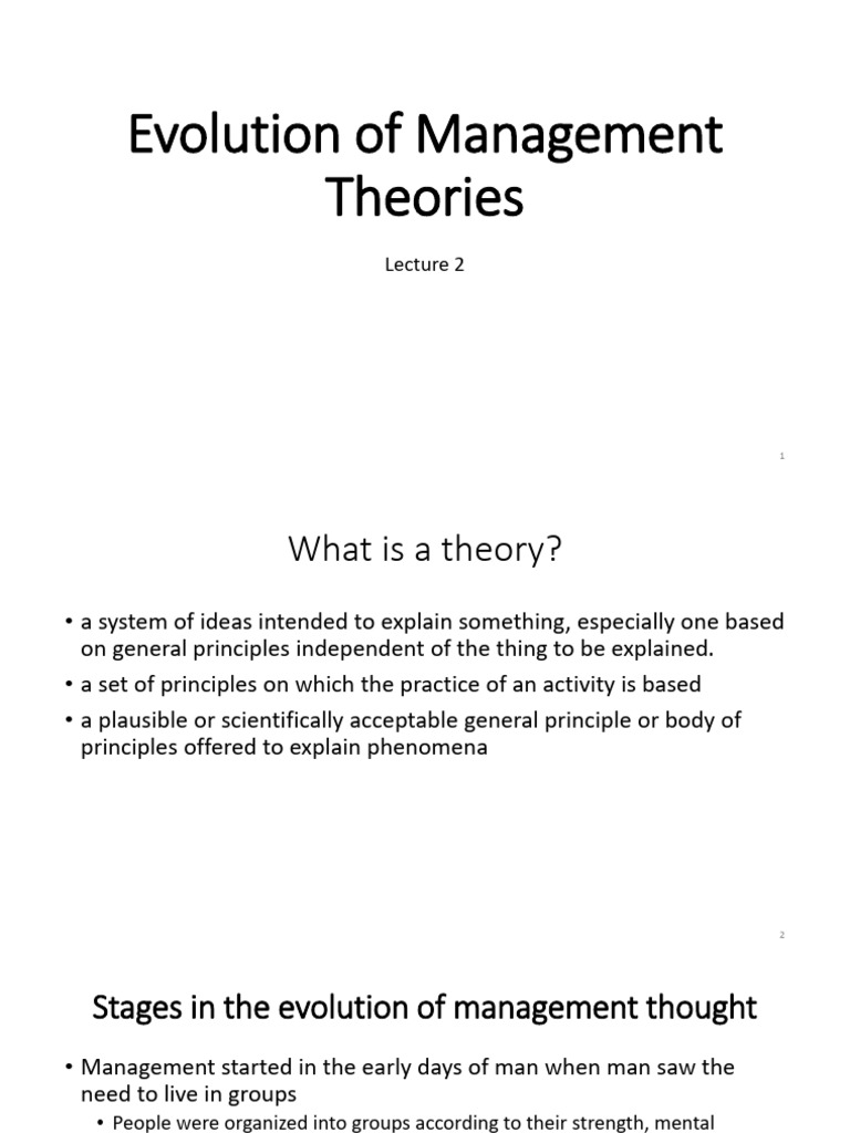 Evolution of Management Theories | PDF | Bureaucracy | Psychology