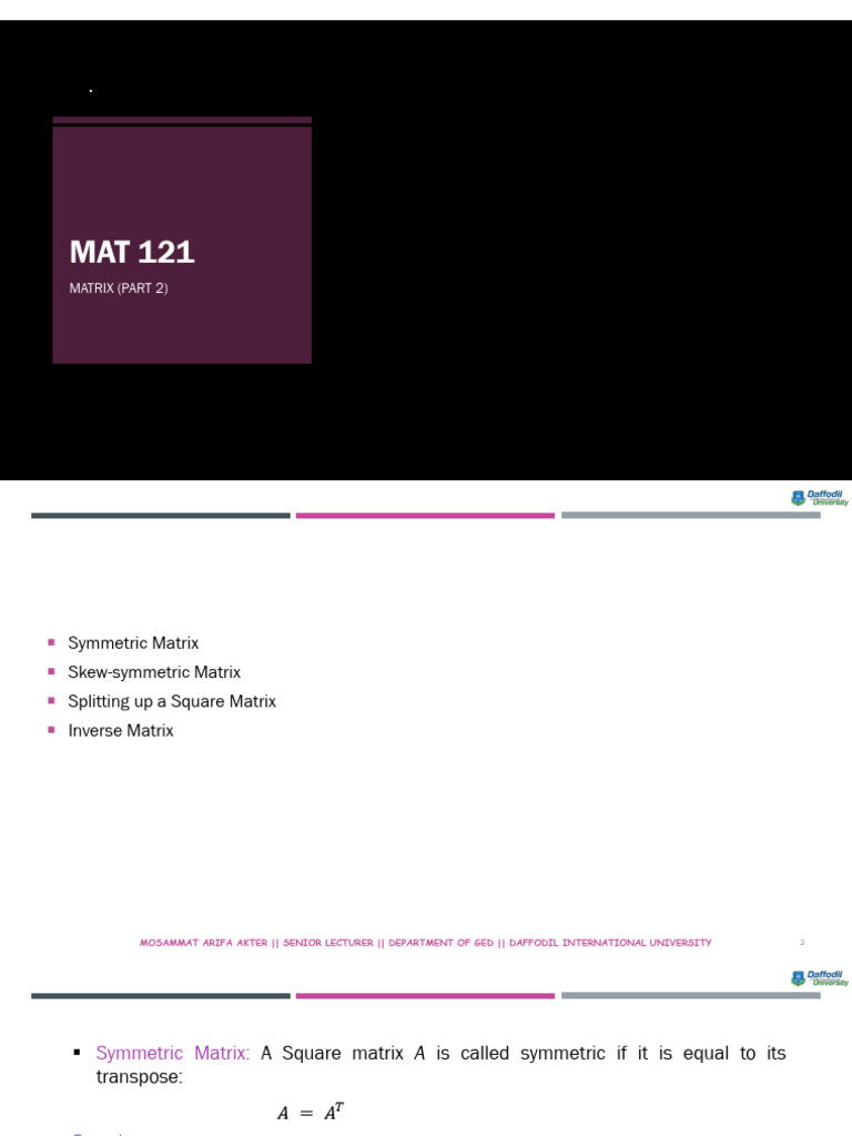 Matrix (Part 2) - MAA | PDF