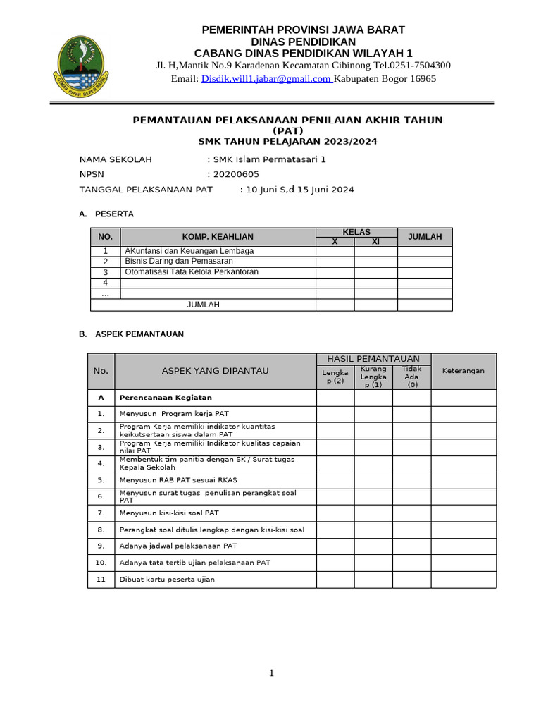 Monev PAT THP 2023-2024 | PDF