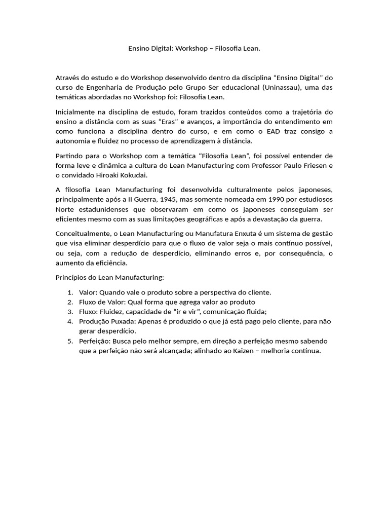 Filosofia Lean Manufacturing | PDF