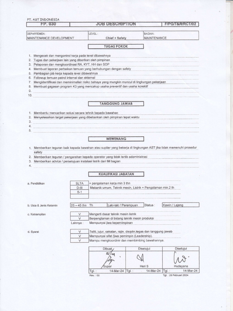 Job Des Chief + Safety | PDF