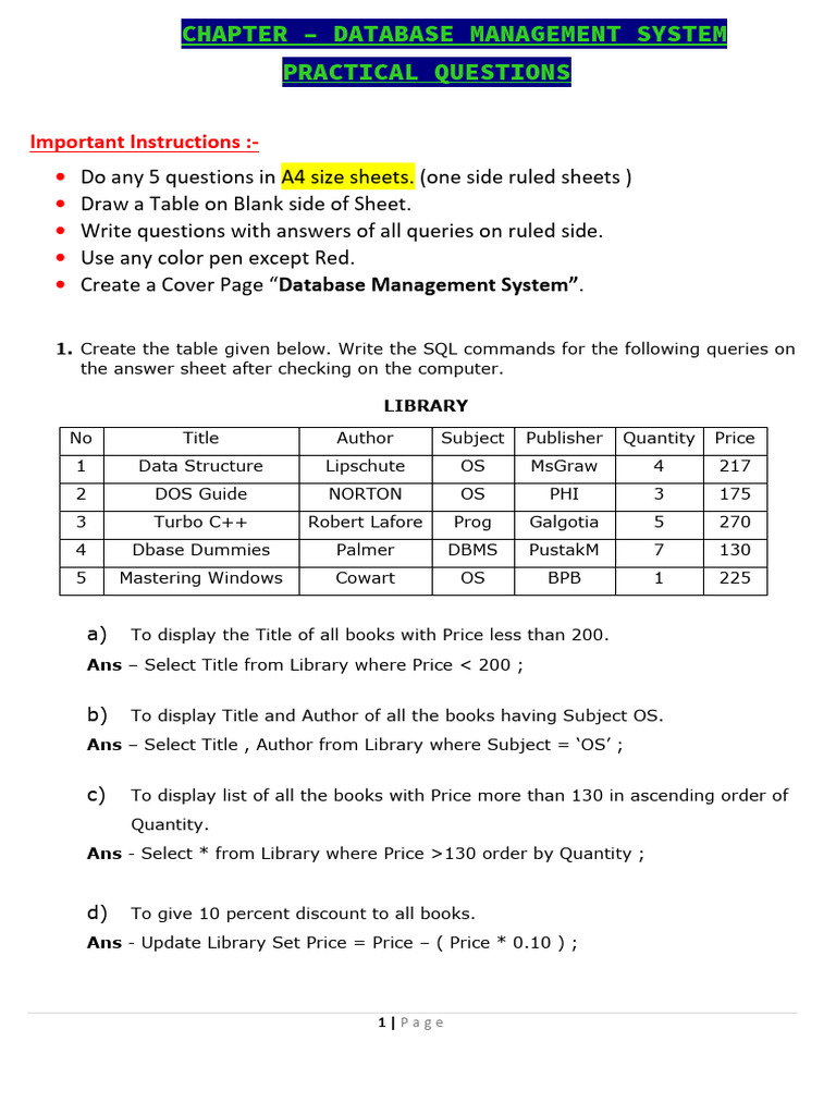 Database - Practical Ques | PDF