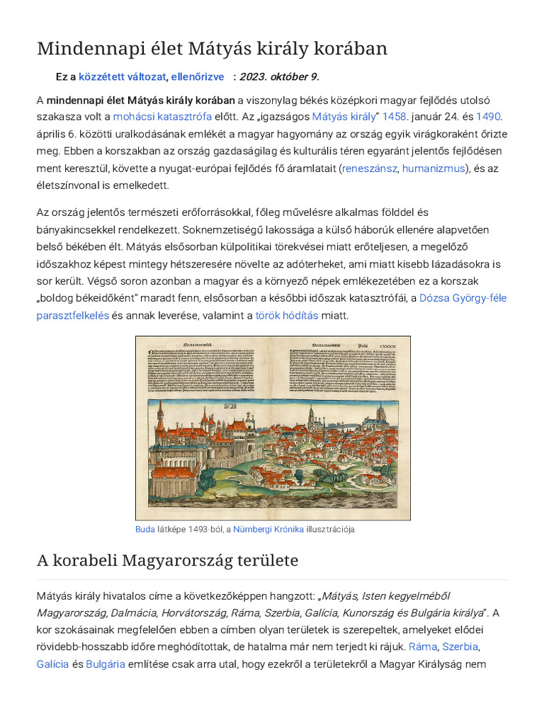 Mindennapi Élet Mátyás Király Korában - Wikipédia | PDF