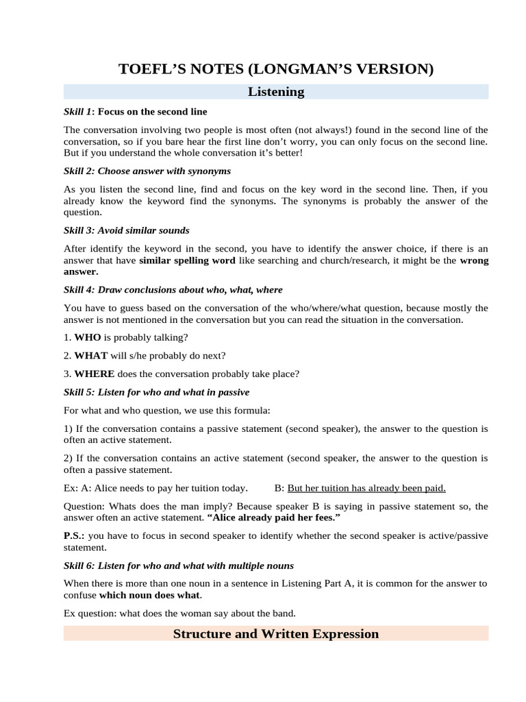 Toefl's Notes (Longman's Version) | PDF