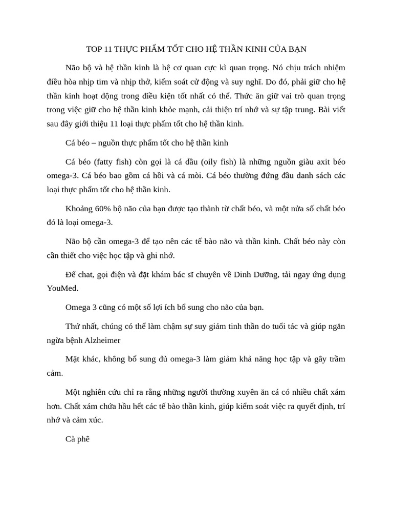 Top 11 Thuc Pham Tot Cho He Than Kinh | PDF