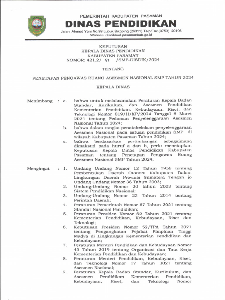 SK Pengawas Ruang Anbk | PDF