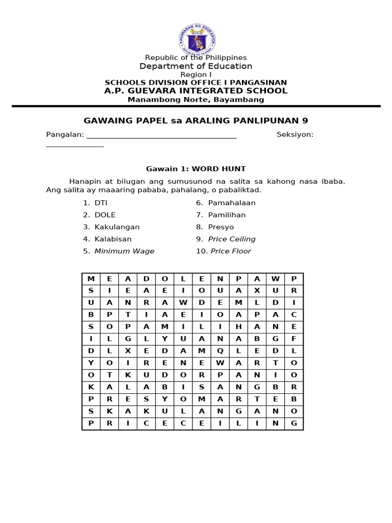 Activity Sheet - Ang Ugnayan NG Pamilihan at Pamahalaan | PDF